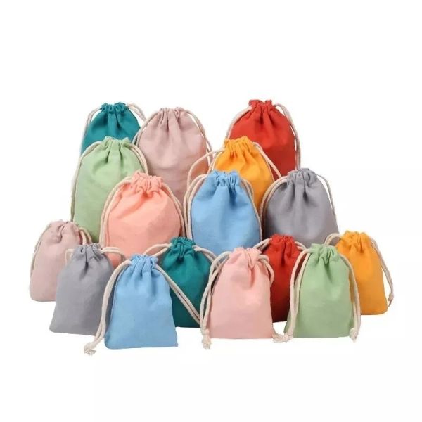 Quality Personalized Colorful Canvas Cotton Drawstring Bag with Double String Style for sale