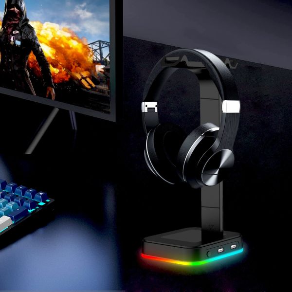 Quality RGB 26.7cm Ambient Night Light CE Led Headset Stand For Computer Desktop for sale