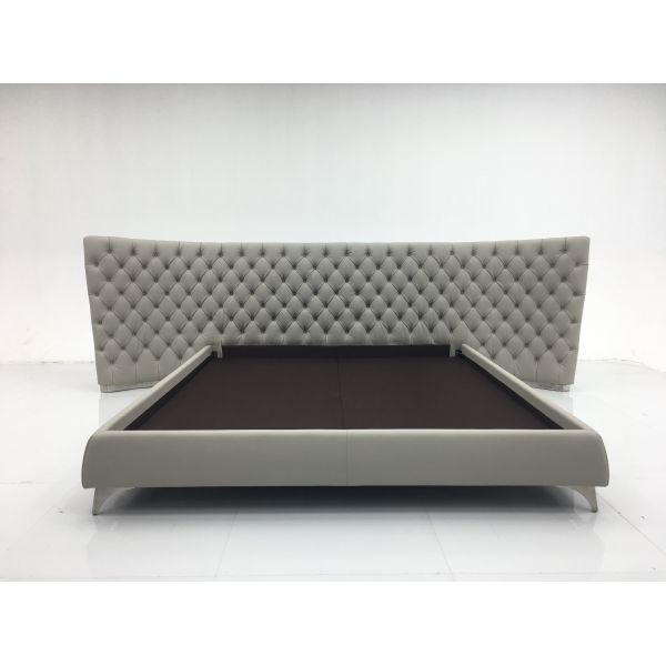 Quality High Density Sponge Upholstered Headboard Full Grain Leather Bed Frame For for sale