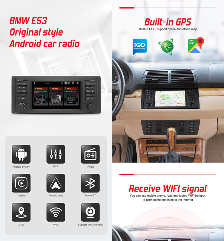 BMW E53 OEM Car Radio Wifi Bluetooth 4G Support Wireless Carplay Mirror Link