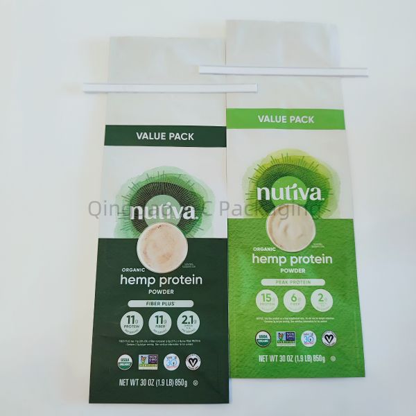 Quality Customized 8 Side Seal Stand Up Pouch With Tin Tie Flat Bottom For Protein Powder for sale