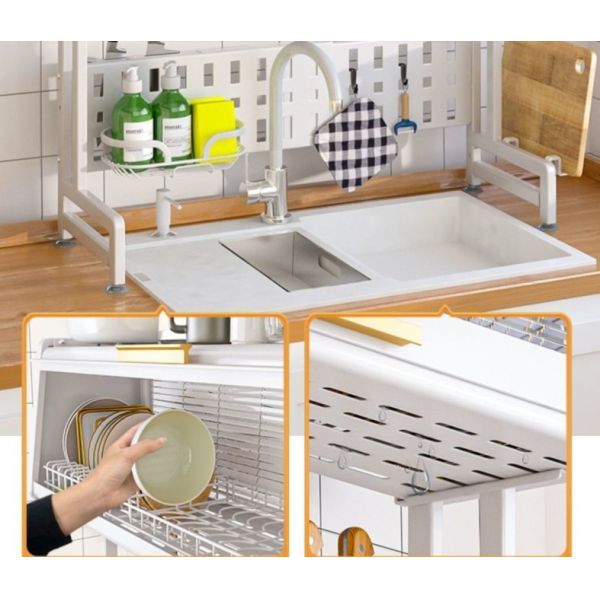 Quality Stainless Steel Metal Dish Drainer Rack with 60kg Load Capacity and 3 Tier Design for Kitchen Sink Organization for sale