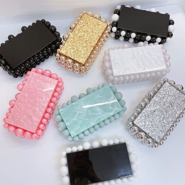 Quality Clutch Acrylic Handbag Purse Handmade Beaded Pearl Dinner Ball Parties Bride Weddings Perspex Shoulder Bag for sale