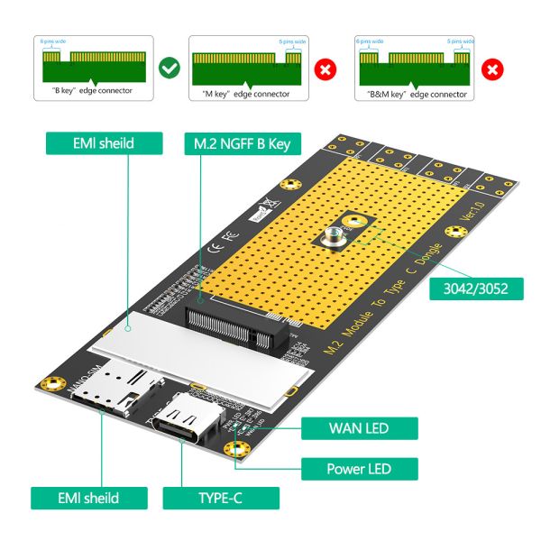 Quality Custom M.2 NGFF To Type C USB 3.0 Adapter For GM800 SIM8200 Module for sale