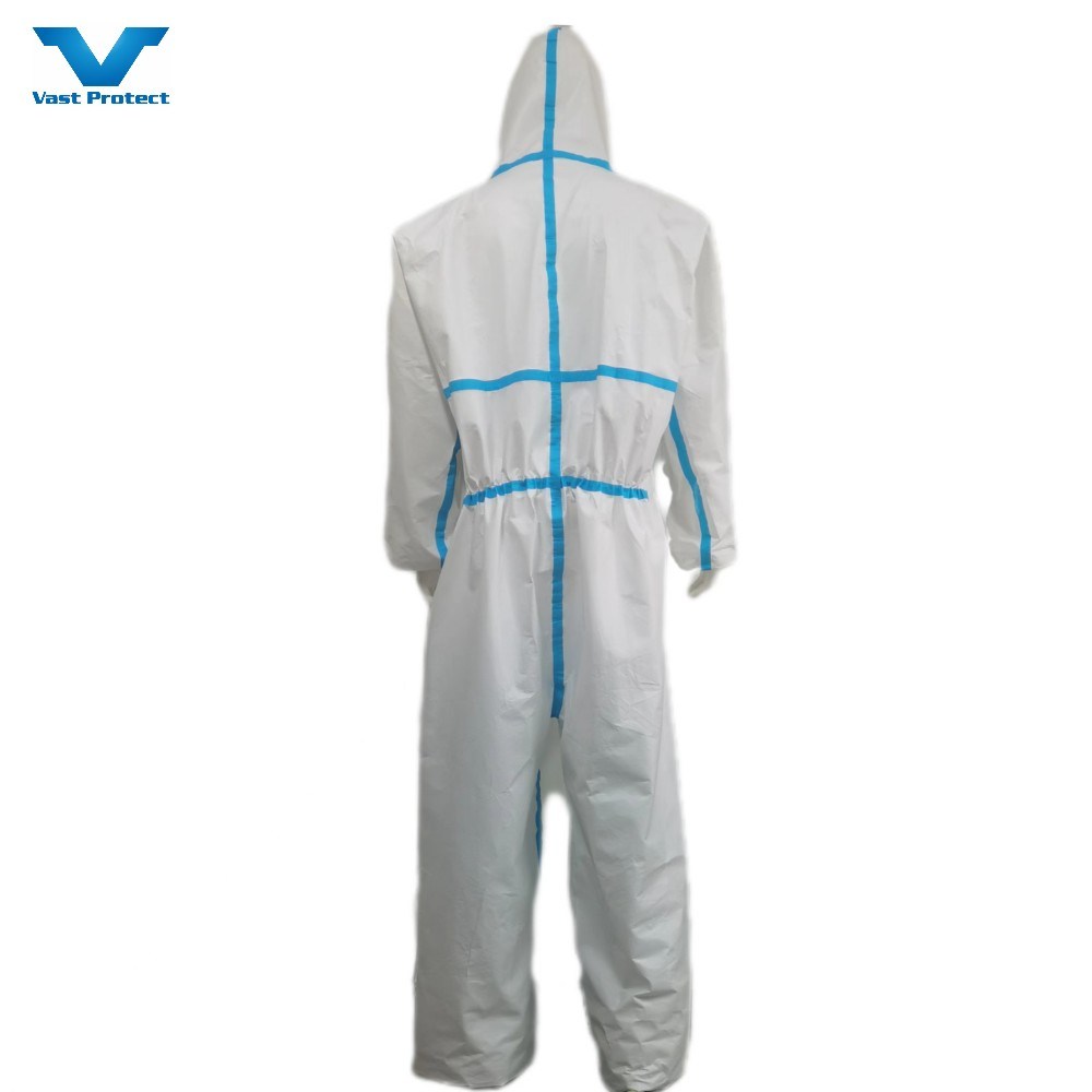 CE Type 4/5/6 Disposable Microporous White Protective Hooded Coverall