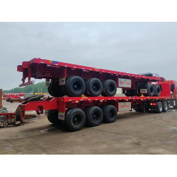 Quality Red Customize 3 Axles Flatbed Container Chassis Flat Bed Semi Trailer at with for sale