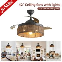 china Woven Rattan Cage Ceiling Fan With Light Villatic Invisible Blade Dc 240v