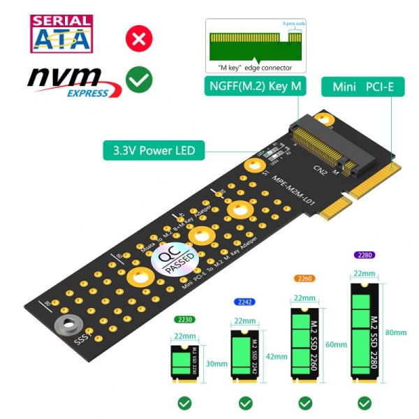 Quality M.2 (NGFF) Nvme SSD to Mini PCIe Adapter M.2 NGFF Key-M Adapter for sale