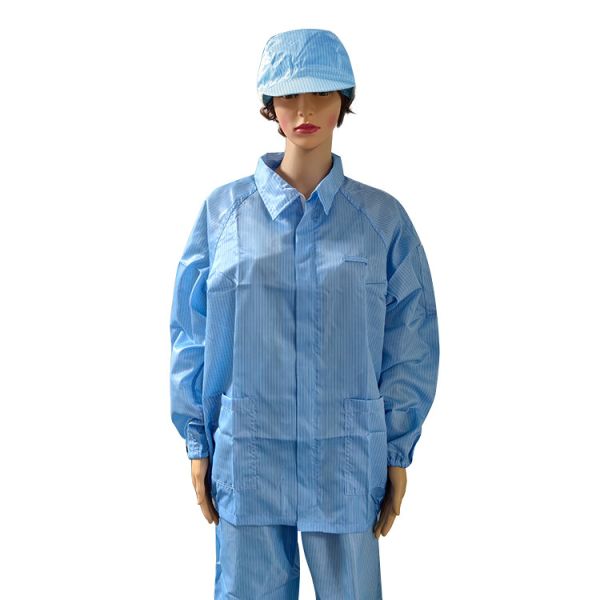 Quality Blue 5mm Stripe Polyester Lint Free ESD Suit For Industrial Workwear for sale