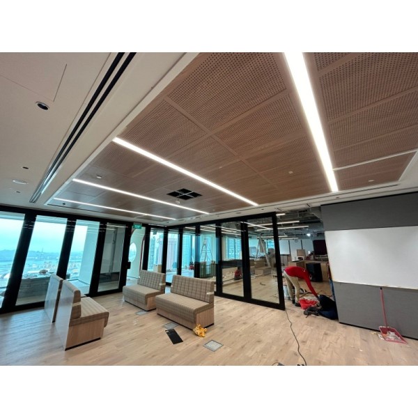 Quality 16/16/6mm Oak Laminate Wooden Perforated Acoustic Panel Ceiling Tiles Soundproofing Board for sale