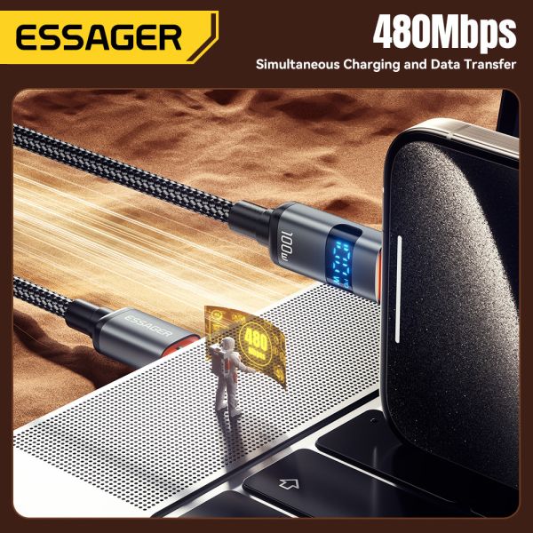 Quality ESSAGER ES-X61 Type C To Type C PD 100W USB C Charging Cable Digital Display for sale