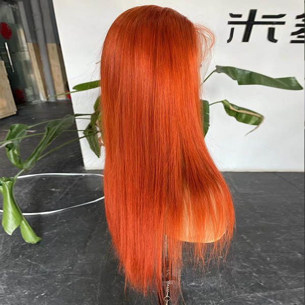 Quality Ginger Straight 13x4 Frontal Lace Wig Transparent 12A 300gram Customized for sale