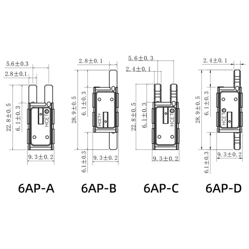 HCET Thermal Overload Protector dimensional drawing