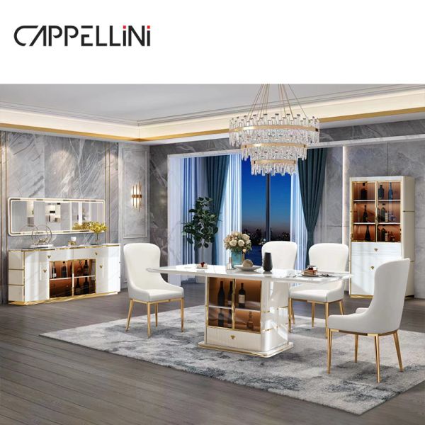 Quality Modern White Wood Dinning Table Set 4 Chairs 6 Seater Full Home Furniture Large Luxury Wooden Dining Room Table Set for sale
