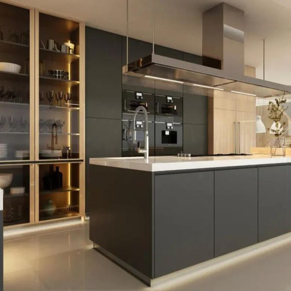 Quality Modular Kitchen Cabinets Customized with Matte Finish and Quartz Stone for sale