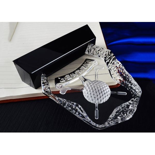 Quality Polished K9 Crystal Golf Ball Trophy , Custom Logo Golf Club Trophy for sale