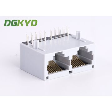 Quality 1x2 ganged dual port ethernet RJ45 PCB connector magnetic jack for Communication for sale