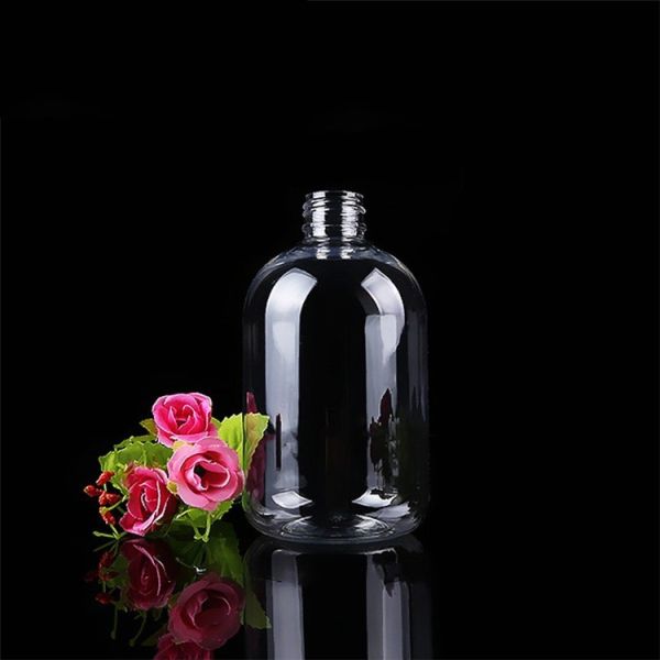 Quality cosmetic 300ml screen print transparent plastic PET bottle with pump for sale