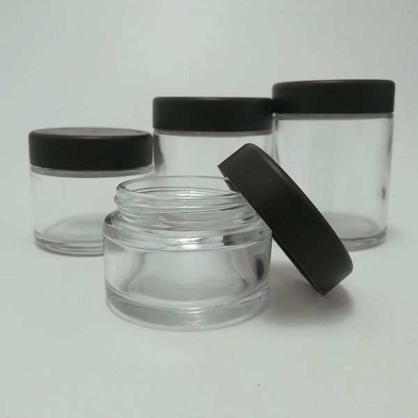 Quality Child Resistant Caps CBD Herbs Packaging Clear Glass Jar for sale