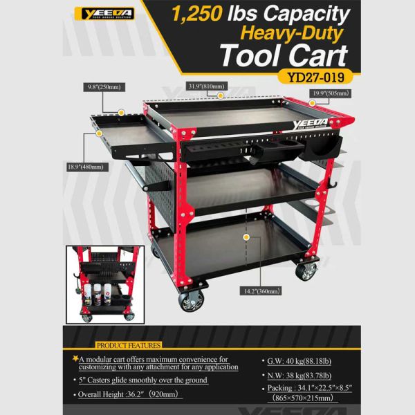 Quality Heavy - Duty 1,250lbs Tool Cart for Garage/Workshop, Modular Mobile Storage for sale