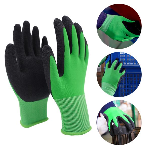 Quality 13 Gauge Polyester Black Crinkle Latex Work Gloves Enhanced Durability and Grip for sale