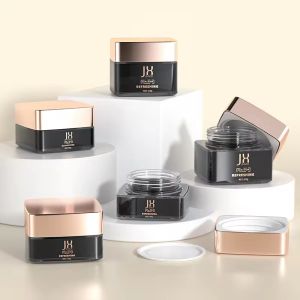 Quality 30ml Frosted Cream Jar Matte Black Cosmetic Glass Jar Leak Proof With Lids for sale