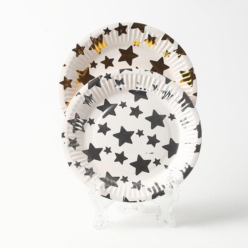 Hot Selling 2023 Gold Polka Dots on Pink Background Disposable Paper Dinnerware Sets Utensils for Bachelorette Party Paper Plate