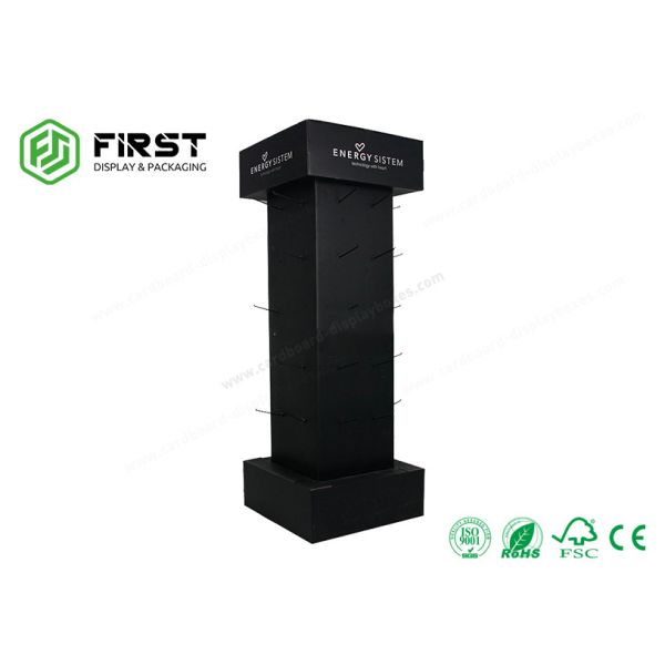 Quality Full Color Printing POS Flat Packing Cardboard Floor Display Stand With Hooks for sale