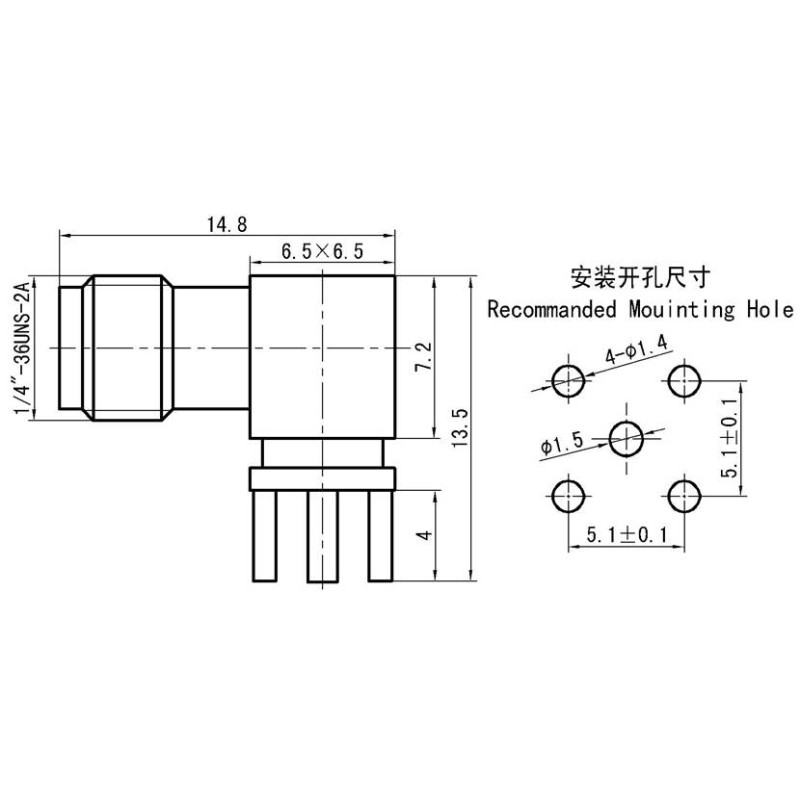 SMA Female Right Angle PCB Soldered Mount Microstrip RF Coaxial Connector