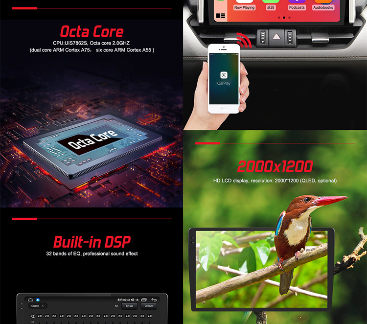 Universal Car Stereo Android 12 System Universal Host Car Radio 2K 9.5" 10.36"