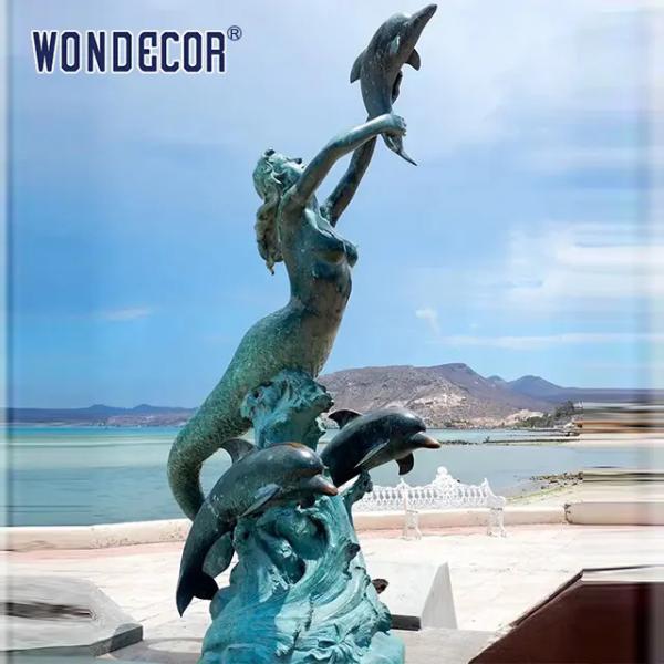 Quality 3D Water Fountain Sculpture Dolphin Spitter Fountain With Mermaid statue for sale