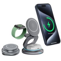 Quality 360 Rotating Metal 3 In 1 Wireless Charging Station Folding 15W 2.5W for Watch for sale