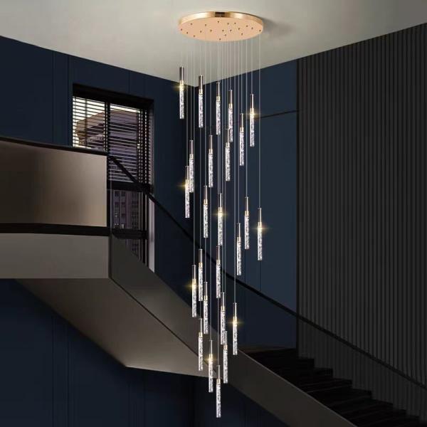 Quality Simple Stairwell Long Crystal Column Chandelier High Ceiling Attic Residential for sale