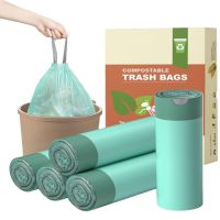 Quality Green Biodegradable Drawstring Trash Bags Non Toxic With Custom Logo for sale