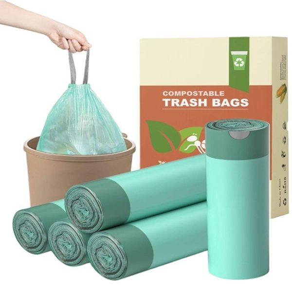 Quality Green Biodegradable Drawstring Trash Bags Non Toxic With Custom Logo for sale