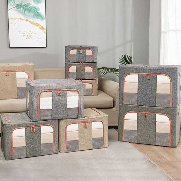 Quality CE Cotton Linen Foldable Cloth Box Stackable Capacity 66L Practical Multipurpose for sale