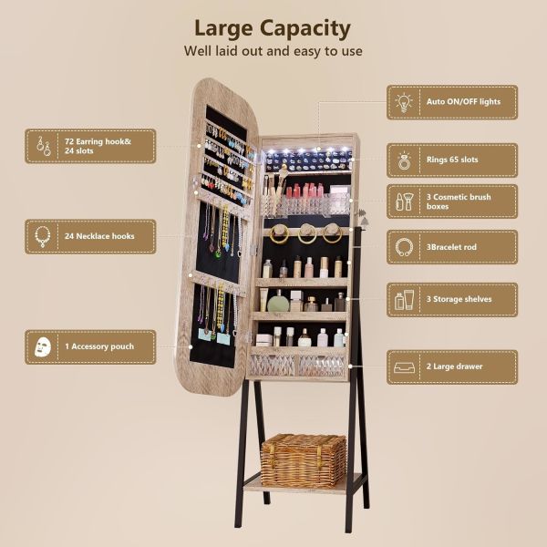 Quality Rectangle Jewelry Armoire Mirror Lockable Full Length Mirror With Storage for sale