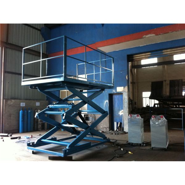 Quality Cargo Stationary Hydraulic Lift Table Four Safety Handrail 1200mm Double Scissors for sale