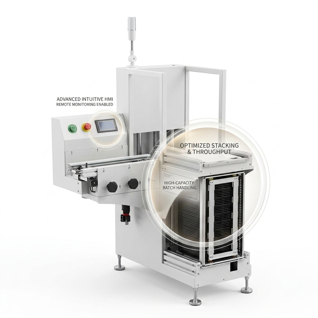 Quality Automatic SMT L-type PCB Unloader featuring Down Loader and Magazine Collector for sale