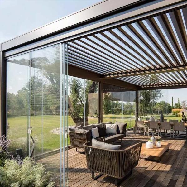 Quality Villa Yard Electric Turning Louvers With Retractable Roof Aluminum Louvered for sale