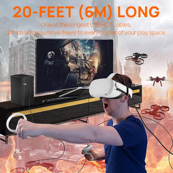 Quality VR Headset Oculus Quest 2 USB C To Type C Cable 10ft 16ft 5A 100W USB 3.2 for sale