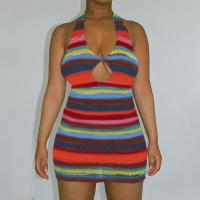 China Hollow 76cm Sexy Women Dresses , Stripe Backless Knit Halter Dress factory