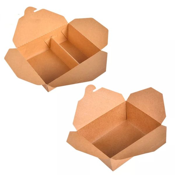 Quality Disposable Compartment Take Away Box Carryout Food Packaging Kraft Paper Lunch for sale