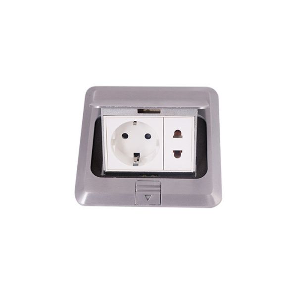 Quality Home / Office Floor Mounted Power Sockets Square Shape Drawnench Silver Color for sale