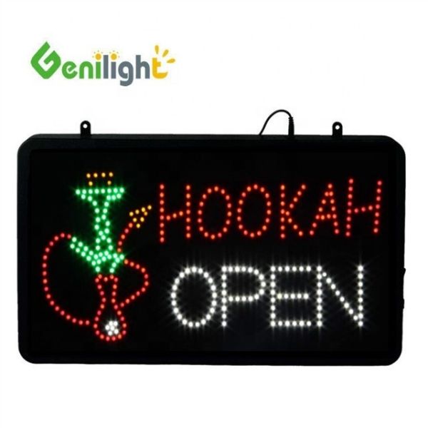 Quality Brightness Genilight Indoor 22*13inch CE and RoHS DC12V Acrylic LED Hookah Open Sign for sale