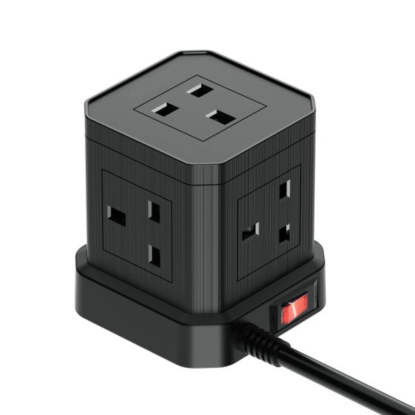 Quality Residential USB C Extension Lead 5 Way Cube Power Strip With 4 USB Slots for sale