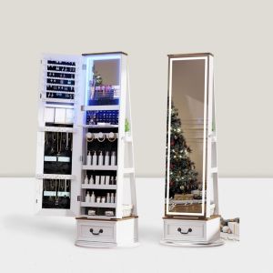 Quality Dimmable LED Full Length Mirror Jewelry Cabinet with Lock for sale