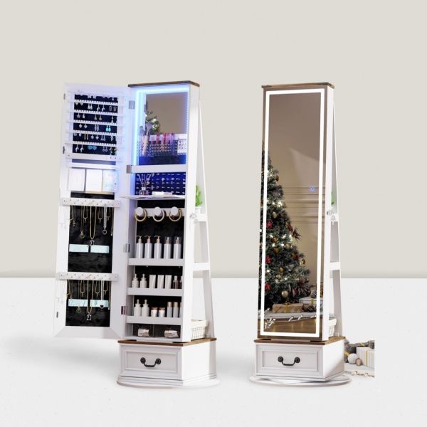 Quality Dimmable LED Full Length Mirror Jewelry Cabinet with Lock for sale