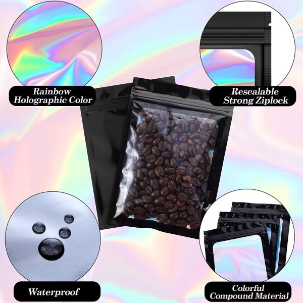 Quality Custom Print Hologram Zipper Bag Resealable Smell Proof Holographic Sachet for sale