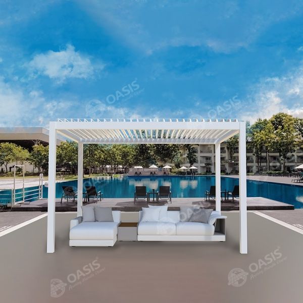 Quality Freestanding Aluminum Motorized Louvered Pergola for residential and commercial spaces for sale